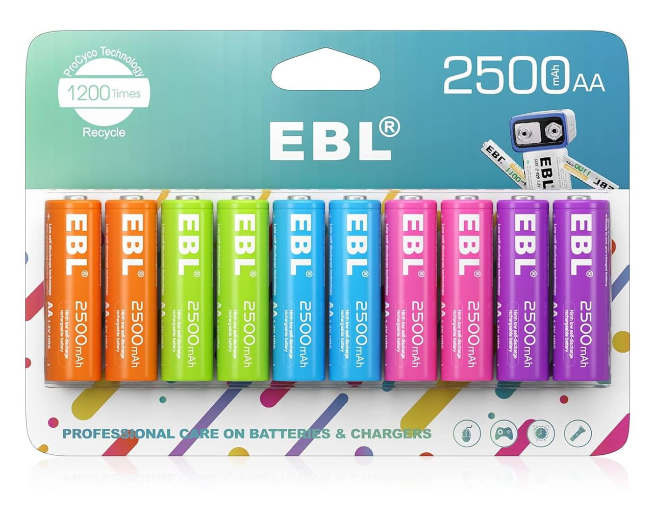 EBL Z0130020015 2500mAh AA NiMH Rechargeable Battery 10Pcs Multi-Colour
