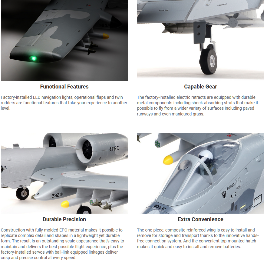 E-flite EFL011500 A-10 Thunderbolt II Twin 64mm EDF BNF Basic w/AS3X ...