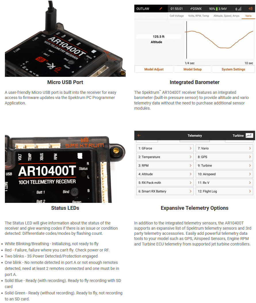 Spektrum AR10400T 10 Channel PowerSafe Telemetry Receiver