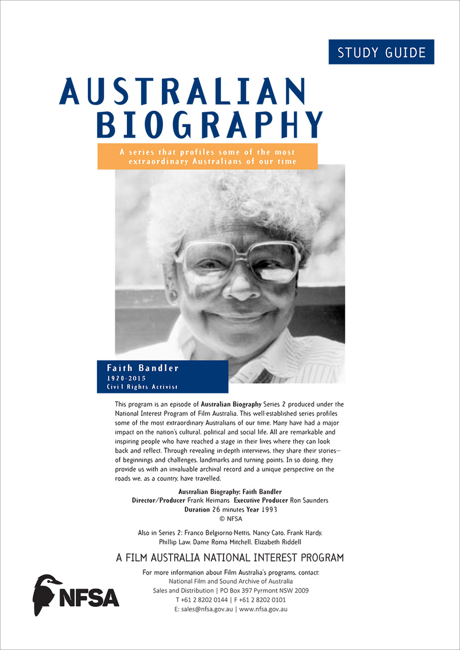 Australian Biography Series - Faith Bandler (Study Guide) - The ...