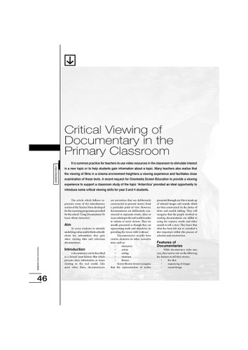 Critical Viewing of Documentary in the Primary Classroom - The ...