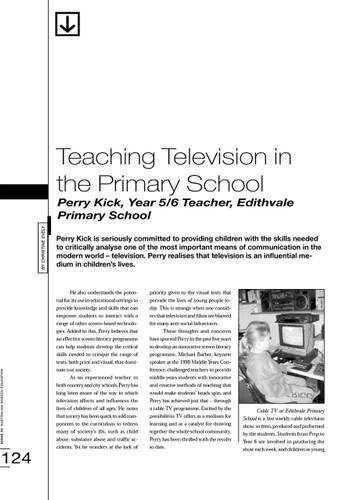 Teaching Television in the Primary School: Perry Kick, Year 5/6 Teacher ...