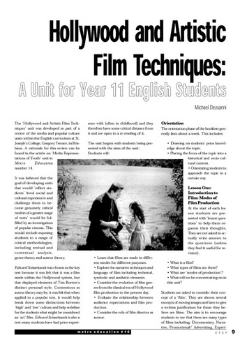 Hollywood and Artistic Film Techniques: A Unit for Year 11 English ...