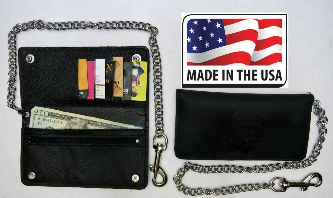 Leather Trucker Chain Wallet - Black Bi-Fold with Skull | Kingman AZ ...