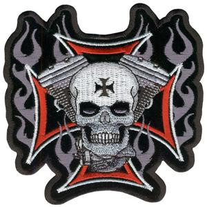 Iron Cross V-Twin Motor Skull Flames Patch | Motorcycle Biker Kingman ...