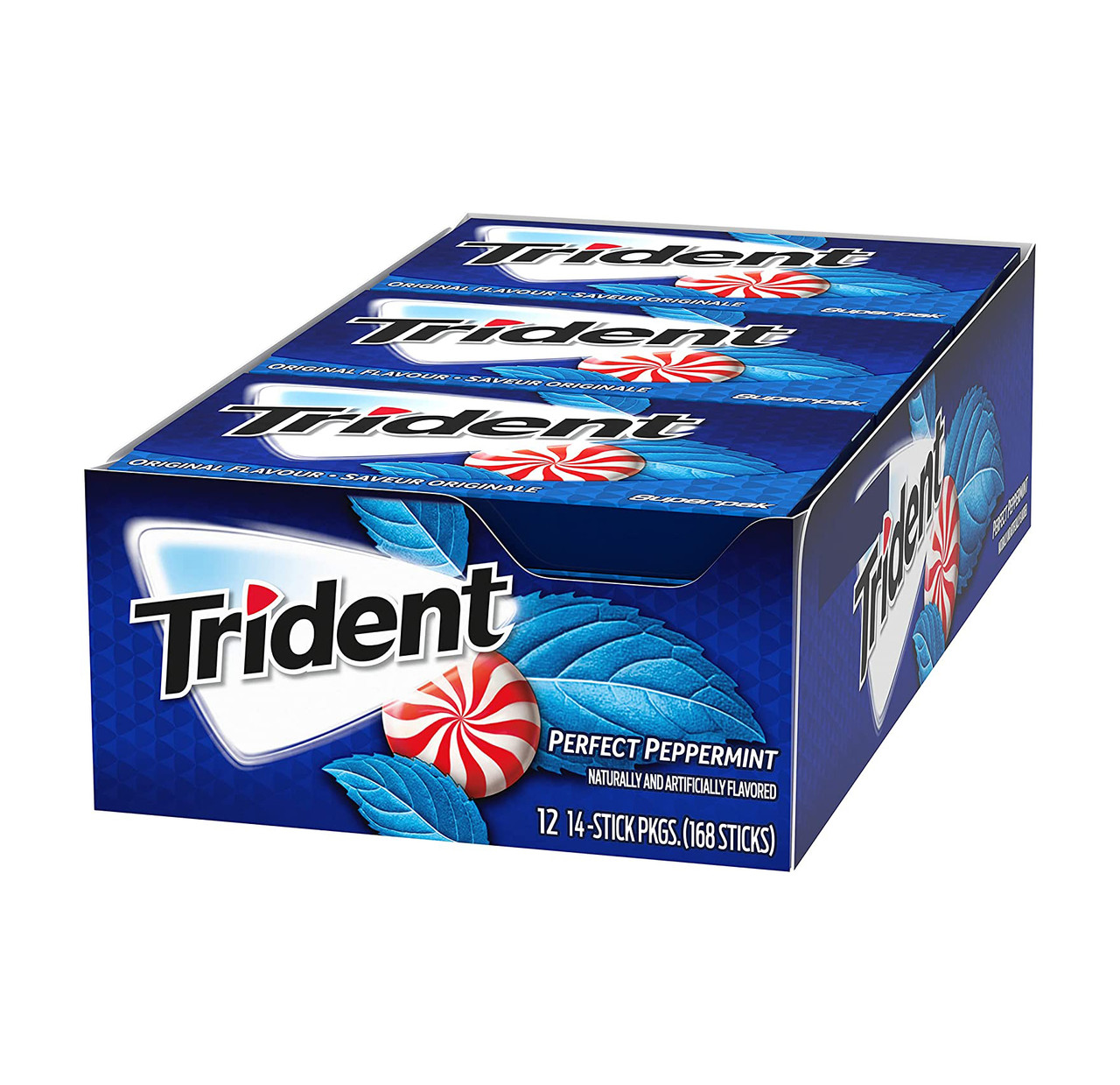 Trident Sugar-Free Gum, Perfect Peppermint, 14 Pieces/Pack (9 Packs/Box)