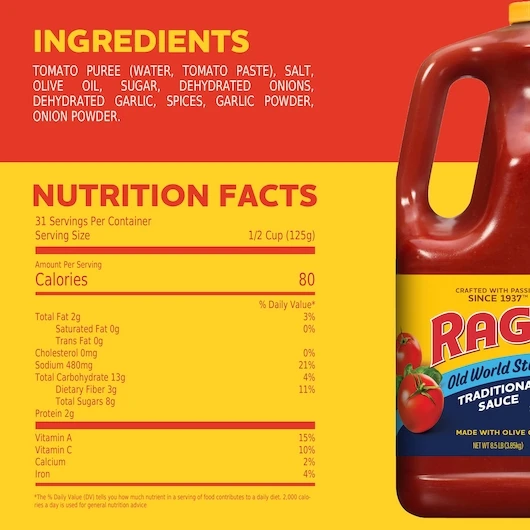 Ragu Old World Style Spaghetti Sauce, 1 Gallon, 4 Per Case