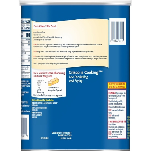 Crisco Regular All-Vegetable Shortening Can, 6 Pound, 6 Per Case