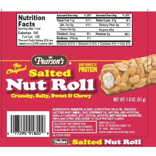 Pearson's Salted Nut Roll, 1.8 Ounces, 24 Per Box, 12 Per Case