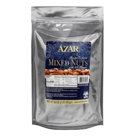 Azar Aza 50% Peanut Oil Roasted Salted Nuts Mix, 2 Pounds, 3 Per Case