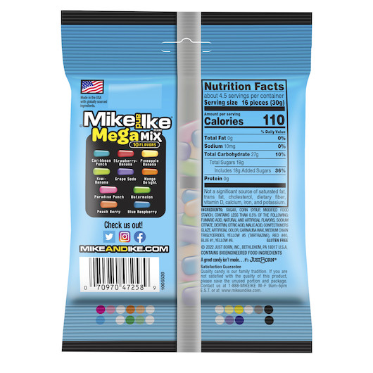 Mike & Ike Mega Mix Peg Bag, 5 Ounce, 12 Per Case