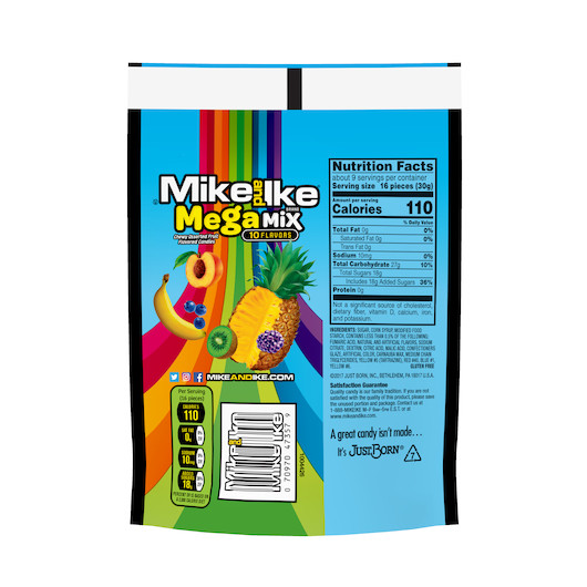 Mike and Ike Mega Mix Chewy Candy, 10 Ounce Stand Up Bag, 8 Per Case