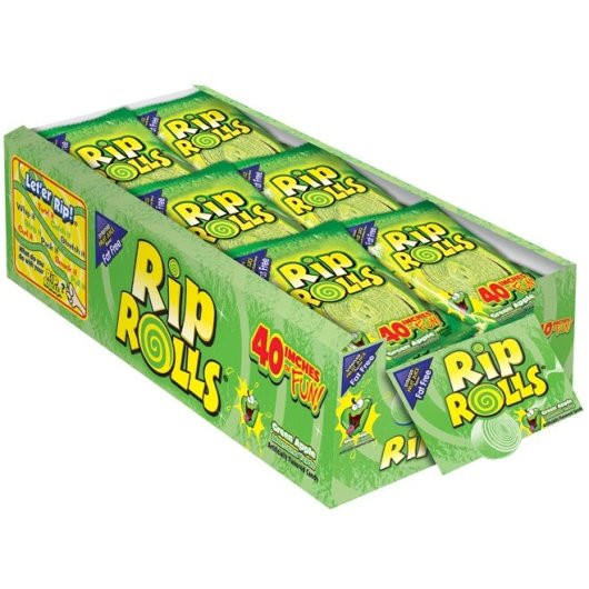Rip Rolls Green Apple Display Carton, 1.4 Ounces, 24 Per Box, 12 Per Case