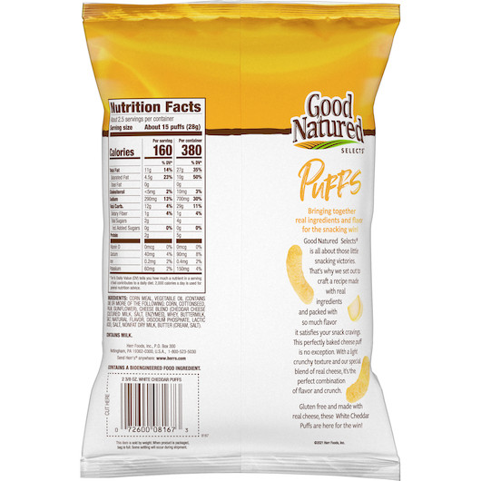 Herr Foods Inc Good Natured White Cheddar Puff, 2.375 Ounce, 6 Per Case