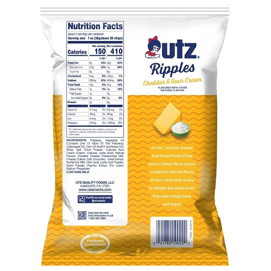 Utz Cheddar & Sour Cream Ripple Chips, 2.75 Ounces, 14 Per Case