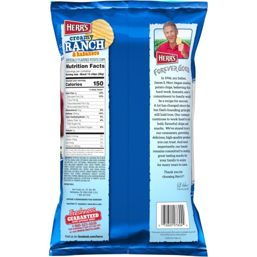 Herr Foods Inc Creamy Ranch Habanero Chips, 6 Ounce, 12 Per Case