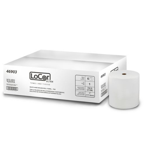 LoCor Hard Wound Roll Towel. 1-ply, 7 X 700 Ft, White, 6 Rolls/carton