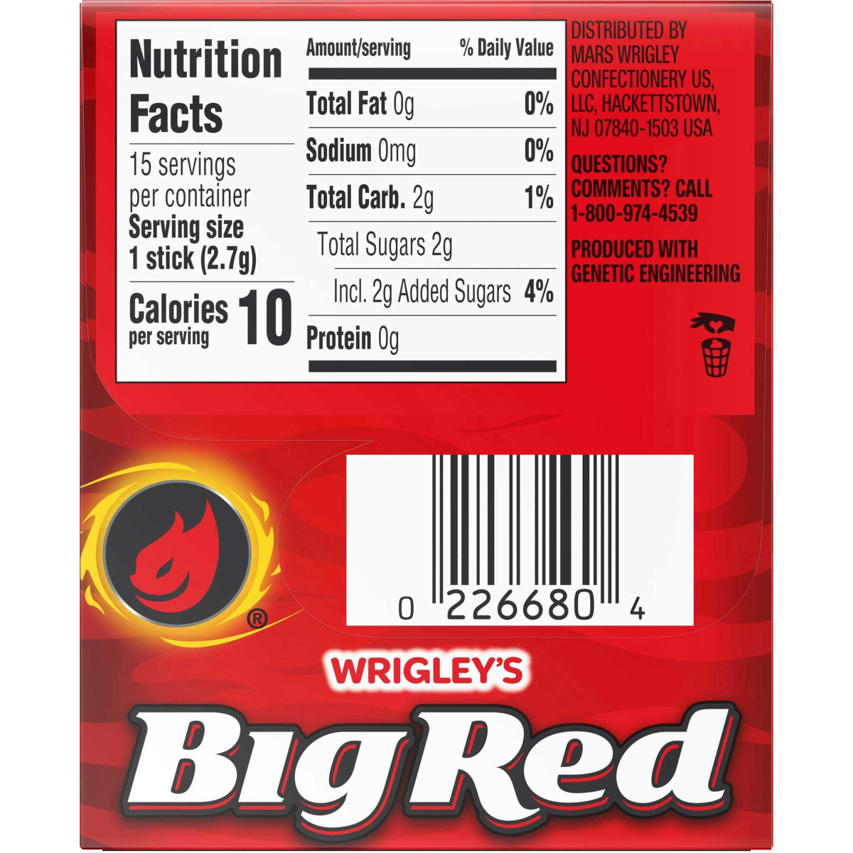 Big Red Single Serve Gum, 15 Piece, 10 Per Box, 12 Per Case
