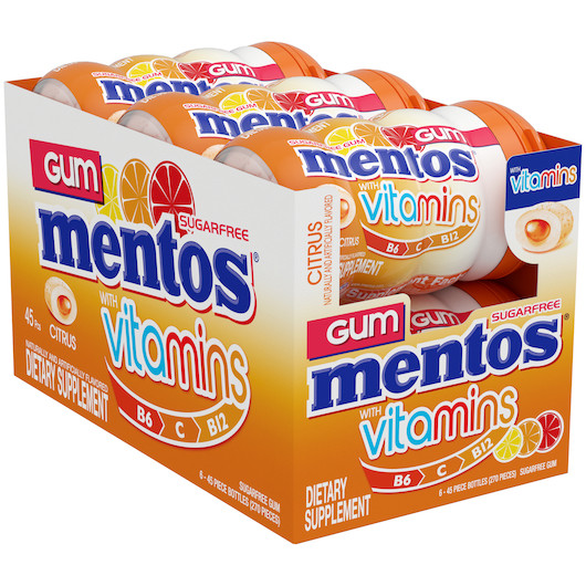 Mentos Gum Vitamin Gum Citrus, 45 Piece, 6 Per Box, 6 Per Case