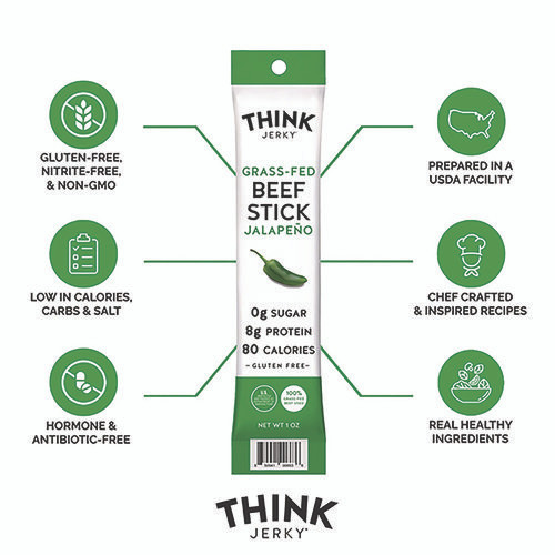 Think Jerky Jalapeno 100% Grass-fed Beef Sticks, 1 Oz Individually ...