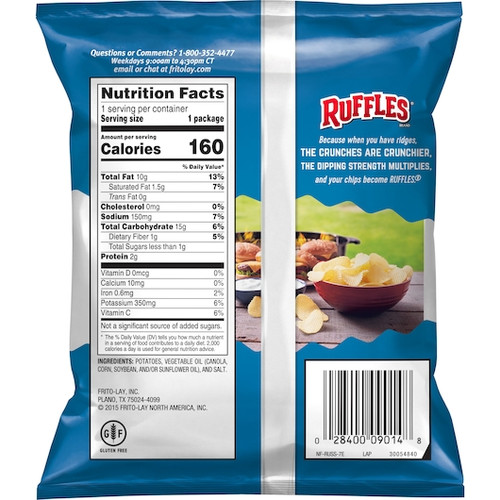 Ruffles Original Potato Chips, 1 Ounce, 104 Per Case