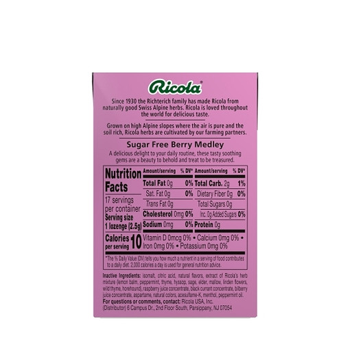 Ricola Soft Berry Medley, 18 Count, 10 Per Pack, 12 Per Case