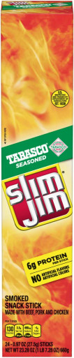 Slim Jim Giant Tabasco Snack Sticks, 0.97 Ounces, 24 Per Box, 6 Per Case