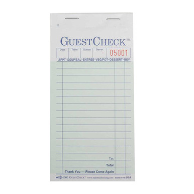Ncco 3.5 Inch X 6.75 Inch 2 Part Carbon Green 17 Line Guest Check, 2500 ...