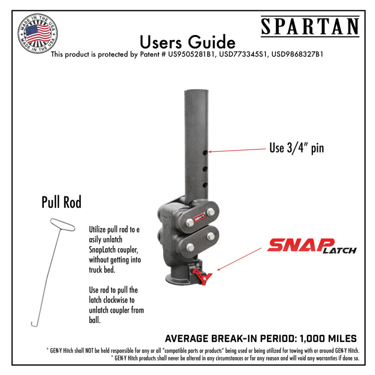 Gen-Y Spartan Torsion-Flex King Pin Coupler 11in Offset 4in RD Tube 3 ...