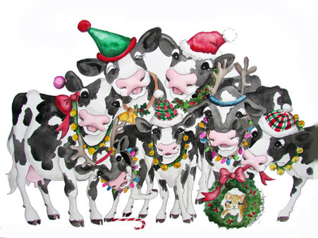 Cow Christmas cards 12 with envelopes blank dressed in holiday cheer ...
