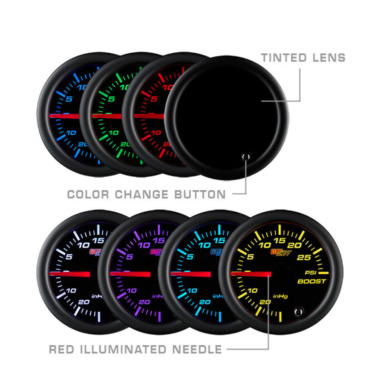 GLOW SHIFT TINTED 7 COLOR DUAL NEEDLE AIR PRESSURE GAUGE - AVS