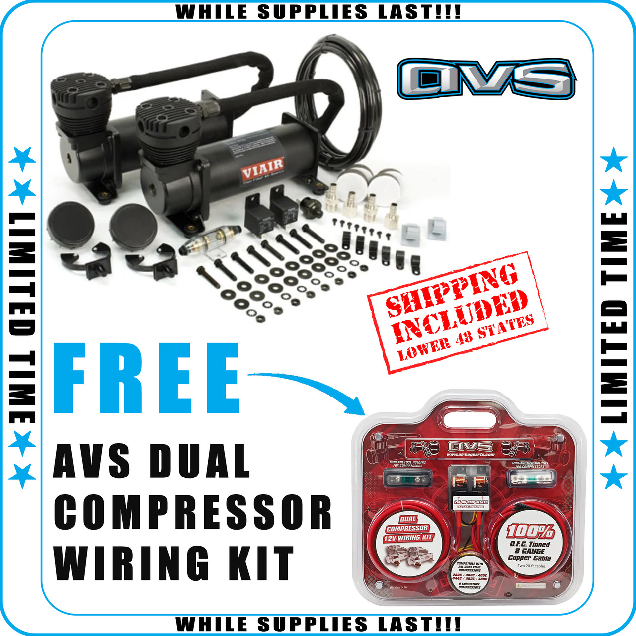 VIAIR #480C BLACK COMPRESSOR COMBO + FREE WIRING KIT* + FREE SHIPPING - AVS