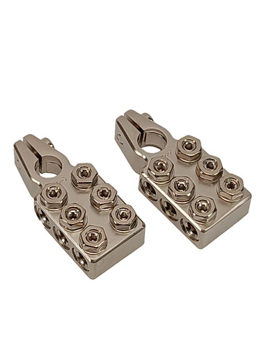 PAIR OF BATTERY TERMINALS 6 X 0G/4G INPUT/OUTPUTS WITH ADAPTER RINGS - AVS