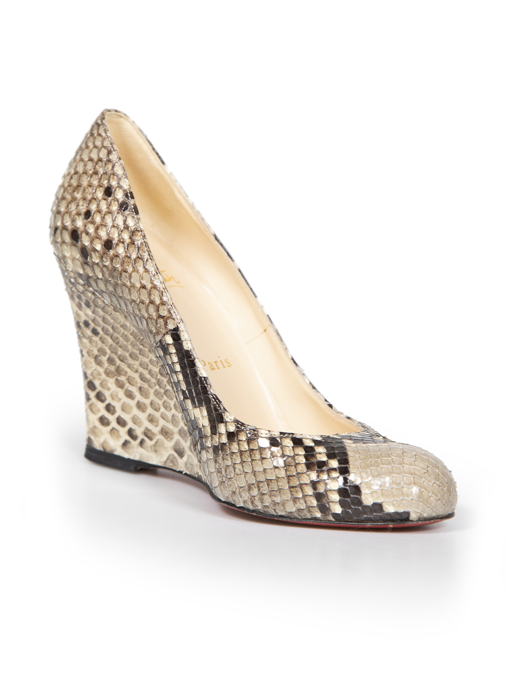 Used Christian Louboutin Brown Python Ron Ron Wedge Pumps | CSD