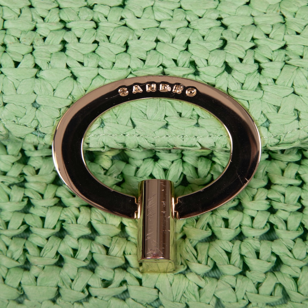 Used Sandro Green Raffia YZA Shoulder Bag | CSD