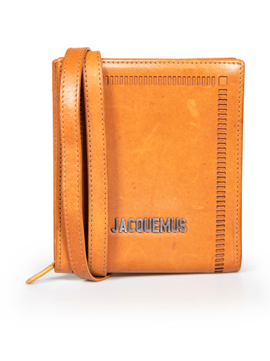 Used Jacquemus Brown Leather Le Gadju Wallet with Strap CSD