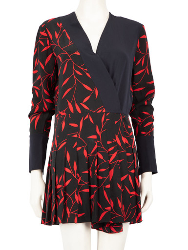 Used Diane Von Furstenberg Leaf Print Silk Mini Dress | CSD