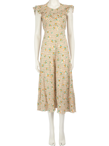 Used Miu Miu Floral Print Ruffle Trimmed Midi Dress | CSD