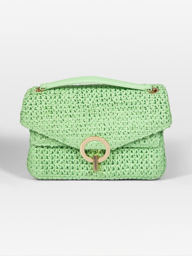 Used Sandro Green Raffia YZA Shoulder Bag | CSD
