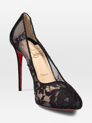 Used Christian Louboutin Black Floral Lace Sheer Pumps | CSD