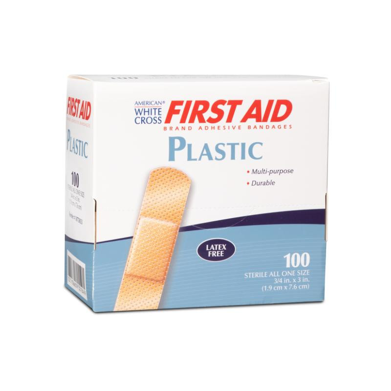 Sterile Plastic Adhesive Bandages 3/4" x 3", 100/Box, 12 Boxes/Case