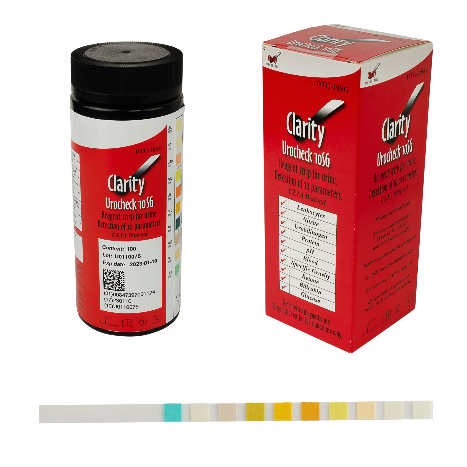 Urinalysis Reagent Multistix® 10SG - 10 Parameter Urine Test Strip, 100/box