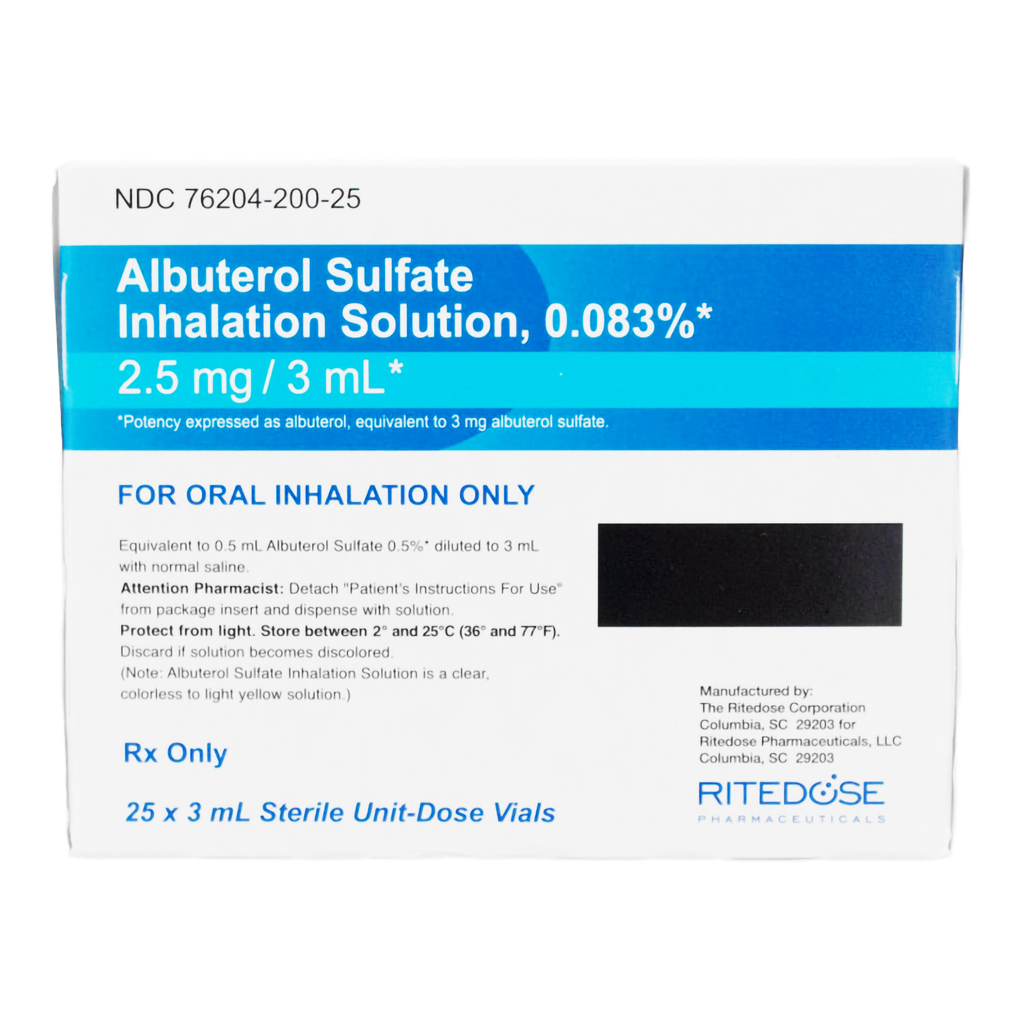 Albuterol Sulfate Nebulizer Solution, 0.042%, 1.25mg/3mL unit dose, box ...