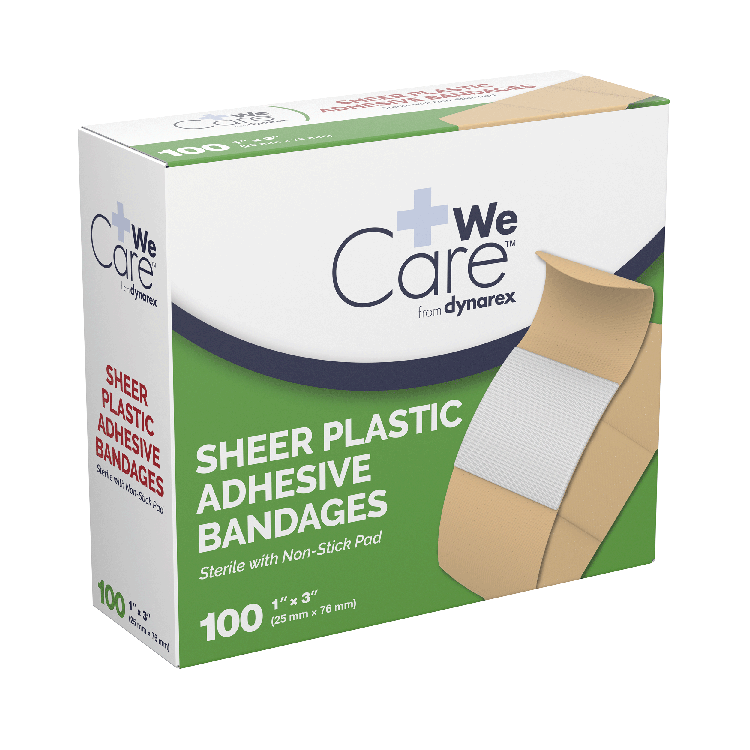 Sheer Plastic Adhesive Bandages, Sterile, 1" x 3", box/100, case/24
