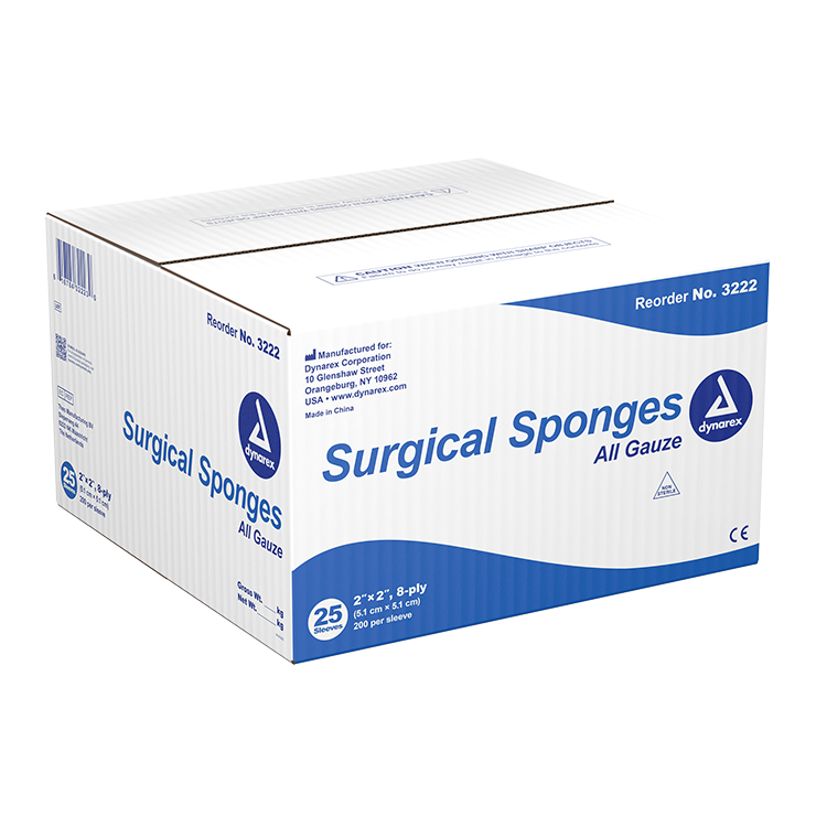 Surgical Gauze Sponge, 2" x 2" 8 Ply, box/200, Case/25 boxes