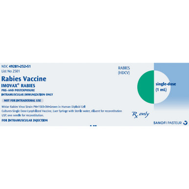 IMOVAX® Rabies Vaccine Human Diploid, Preservative Free, 2.5 IU/ml ...