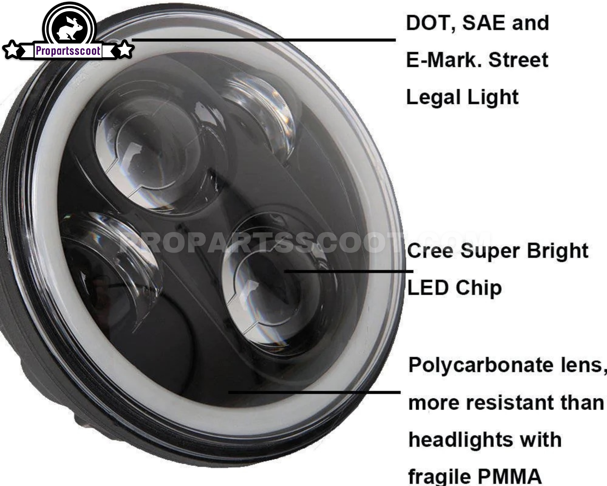 Headlight With DRL - White Halo Angel Eyes - (5.75")