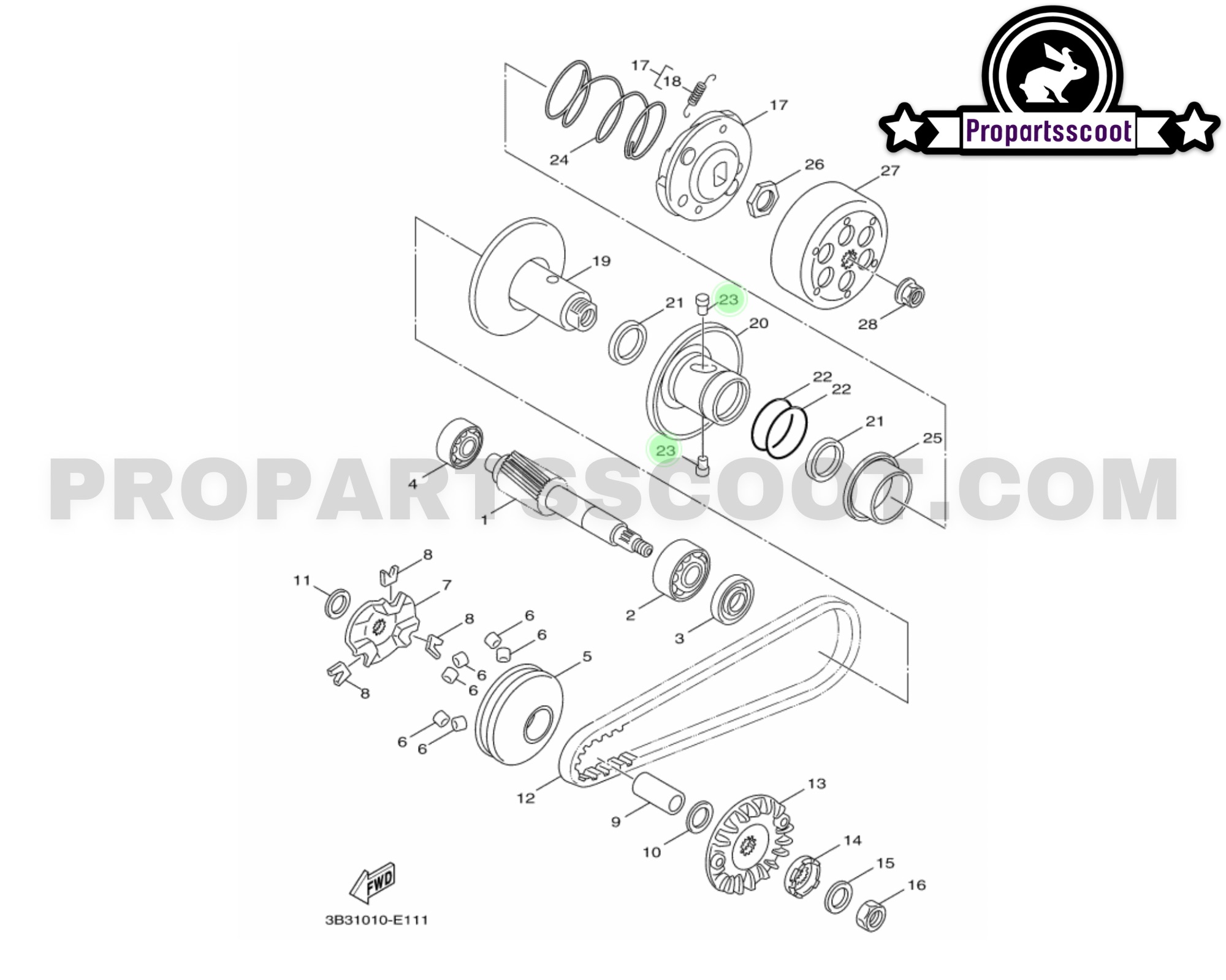 Sliding Sheave Guide Pin for Yamaha Bws/Zuma 50F & X 50 2012+ 4T