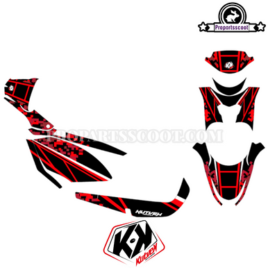 Decal Kit Predator Kutvek Black/Red — (Yamaha Zuma 50F 2012+)