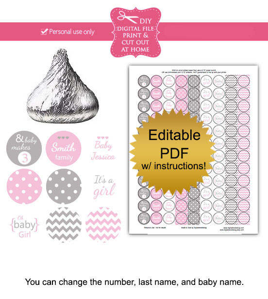 And baby makes 3 printable baby shower candy stickers editable PDF